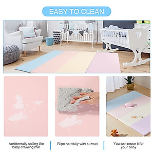 Bonrcea Baby Play Mat,Extra Large Baby Crawling mat,Non-Slip Waterproof&Foldable, Reversable Baby Floor Mat,Baby Mat Gym(1.6 Inch Thickness) (Macaron, 70.87" x78.74" x1.6")