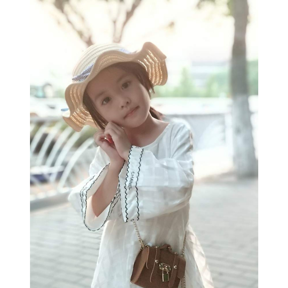 Spring/Summer Cotton Baby Girls 's Outdoor Bowknot Sun Hat/Beach Hat (18.5 in(47 cm)/6-12 Months, Straw hat)