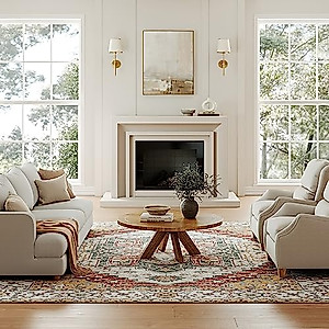 Washable Area Rugs 5x7for Living Room Rugs Machine Washable Non Slip Low-Pile Carpet Distressed Printed Large Area Rug for Living Room Bedroom Indoor