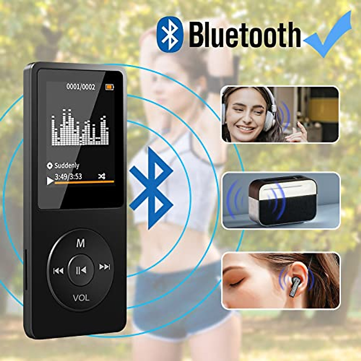 32GB MP3 Player with Bluetooth, Leguwu Portable MP3 Hi-Fi Music Players with Speaker, Multimedia Player with FM Radio, Video, Alarm Clock for Kids, Long Playback Time | Including Earphones