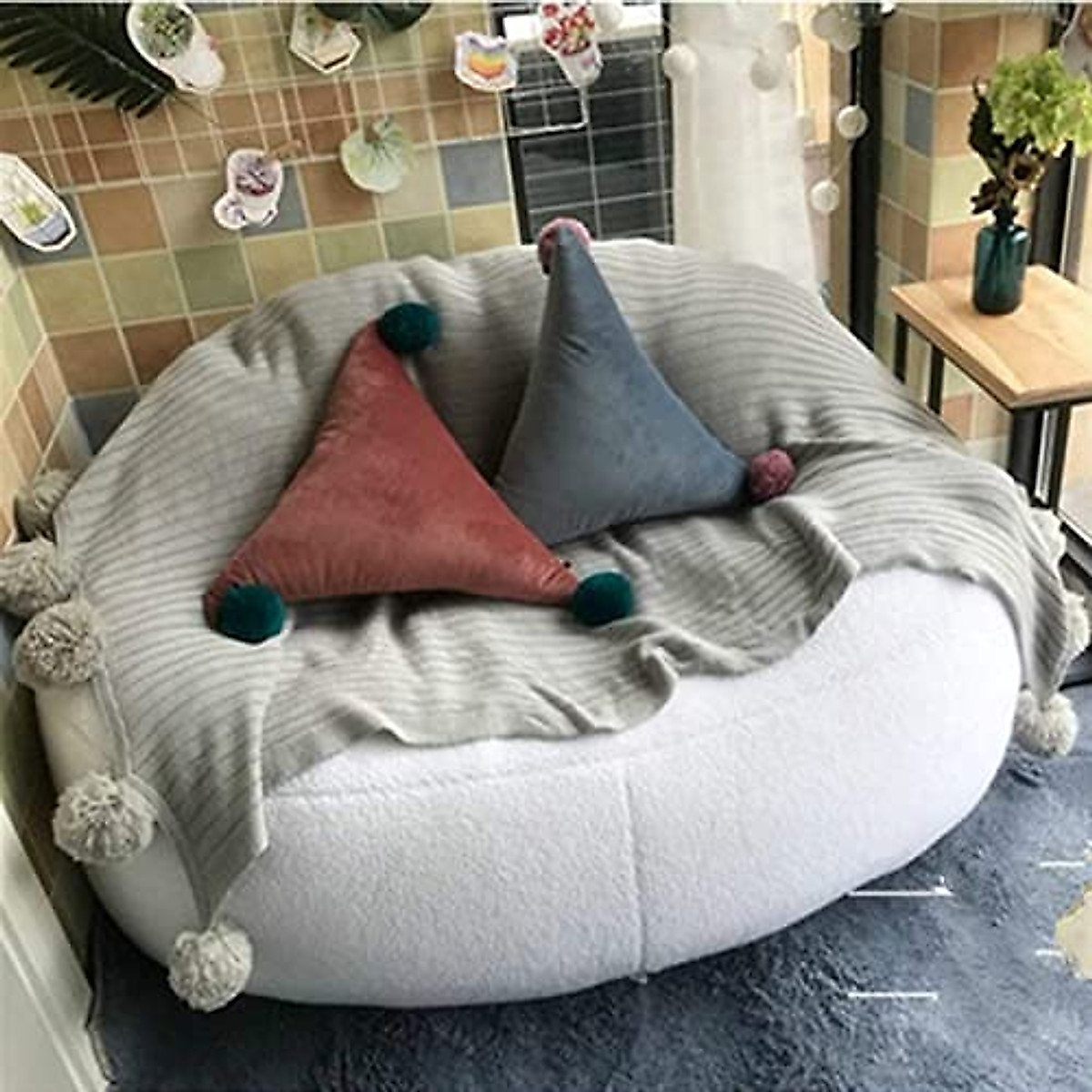 7ft Giant Fur Bean Bag Chair for Adult Living Room Furniture Big Round Soft Fluffy Faux Fur BeanBag Lazy Sofa Bed Cover (Grey)
