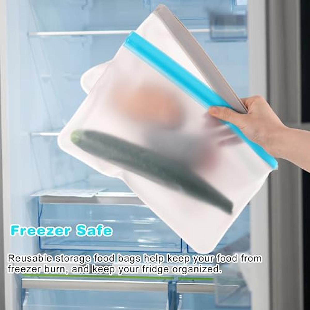 Amabro 6PCS Reusable Freezer Bags, BPA Free Sandwich Food Storage Bags Leakproof Gallon Bags Silicone Snack Bags for Marinate Meats Fruits Veggies Cereal Meal Prep Travel Fridge Kitchen