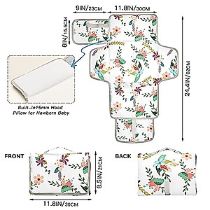 Flowers Portable Baby Changing Pads Travel Diaper Changing Table Mat Foldable Waterproof Changing Station with Built-in Pillow for Newborn Stuff Essentials Gifts