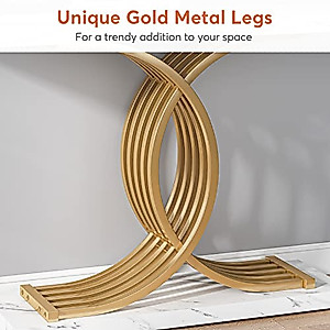 Tribesigns Gold Entryway Table, Modern 39-Inch Console/Accent Table with Geometric Metal Legs, Faux Marble Narrow Wood Sofa,Foyer Table for Entrance, Living Room (Gold & White)