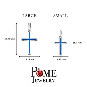 Pome Enameled Cross Necklace in Sterling Silver, Small and Large Pendants, Made in America (Large Pendant, 18" Necklace, Blue Enamel)