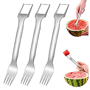 3 Pcs 2-In-1 Watermelon Slicer Cutter,Watermelon Cutter-2023 New watermelon cutter Cutter Summer,Dual Head Stainless Steel Fruit Forks Slicer Knife,For Family Parties Camping