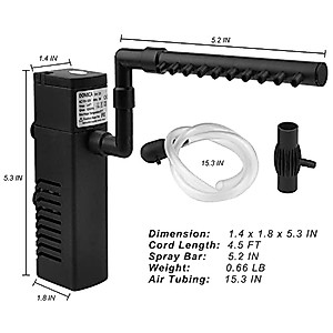 DOMICA Internal Aquarium Filter with Aeration System 100GPH 5W Power Filter for 5 to 15 Gallons Fish Tank, Submersible Fish Tank Filter