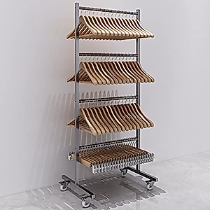 Clothing Hanger Storage System, Stainless Steel Hanger Storage Rack Holder with Hanger Bars, Retail Store Hanger Organizer Stacker, Hanger Rack Stand for Dress Hangers /Skirt Hangers/Pant Hangers