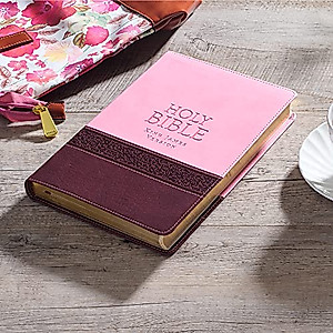 KJV Holy Bible, Thinline Large Print Faux Leather Red Letter Edition Ribbon Marker, King James Version, Pink/Brown (KJV Thinline LP Editions)