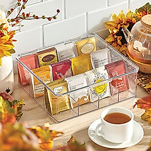 mDesign Plastic Stackable Tea Bag Organizer Storage Bin with Lid for Kitchen Cabinets, Countertops, Pantry - Container Holds Beverage Bags, Cups, Pods, Packets, Condiment Accessories - Clear