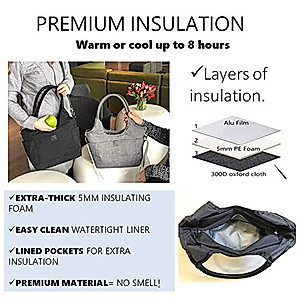 Lunch Bags for Women, Insulated Tote Bag, Large Fashionable Lunch-box Totes | Crossbody Womens Bags for Work | Big Cooler Purse, Removable Shoulder Strap, 4 Pockets | Simple Modern Lunch-Boxes Grey