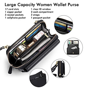 RONSIN Women Crossbody Wallet Purse, RFID Card Holder Wristlet Clutch 2 Straps, Black