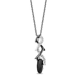 Jewelili Enchanted Disney Fine Jewelry Sterling Silver with Black Rhodium 1/10 Cttw Diamond and Onyx Maleficent Pendant