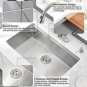 32 Undermount Kitchen Sink Stainless Steel- VASOYO 32x19 Inch Undermount Workstation Kitchen Sink 16 Gauge 10 Inch Deep Stainless Steel Single Bowl Kitchen Sink with Cutting Board