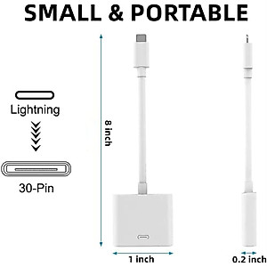 Lightning to 30-Pin Adapter, iPhone 8 Pin Male to 30 Pin Charger ipad Connector Adapter Data Sync Cable Connector Compatible iPhone 14/13/12/11/X/8/iPad/Bluetooth (White)