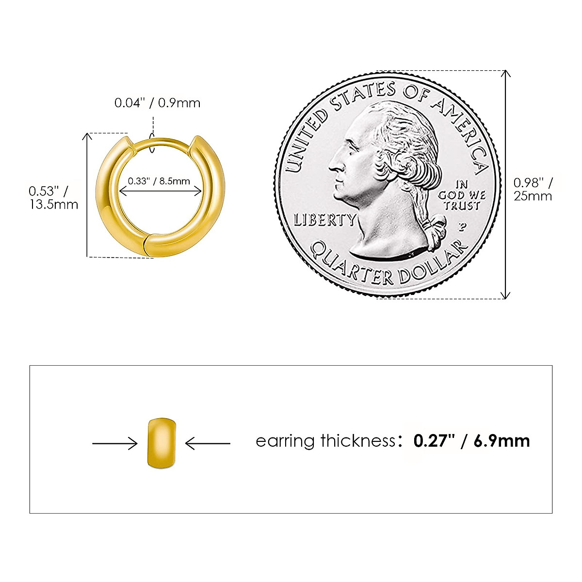 Gold Huggie Hoops: Small 14k Gold Plated Thick Chunky Hypoallergenic Earrings Jewelry for Women Men