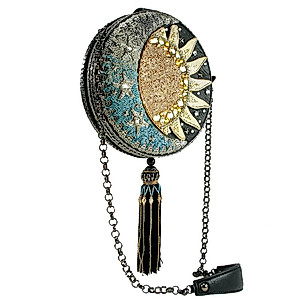 Mary Frances Day To Night Celestial Sun and Moon Beaded Round Crossbody Handbag, Multi