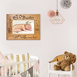 Jenaai Tiny Miracle Engraved Baby Ultrasound Picture Frame New Mom Gift Wood Sonogram Picture Frame Baby Keepsake for Pregnancy Announcements Gender Reveal Baby Shower New Parents, Hold 3 1/2 x 5 Inch Photo