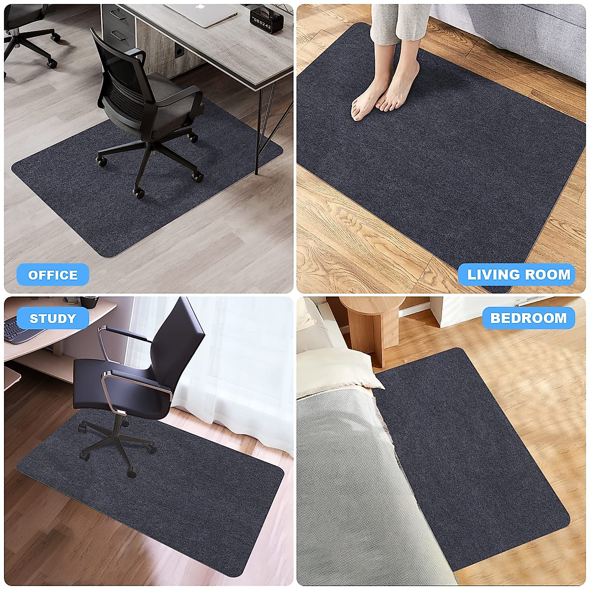 JOENIE Office Chair Mat for Hardwood & Tile Floor, 47"x35" Computer Desk Chair Floor Mat, Easy Glide Low-Pile Rug, Large Anti-Slip Multi-Purpose Floor Protector for Work, Home, Gaming (Dark Gray)