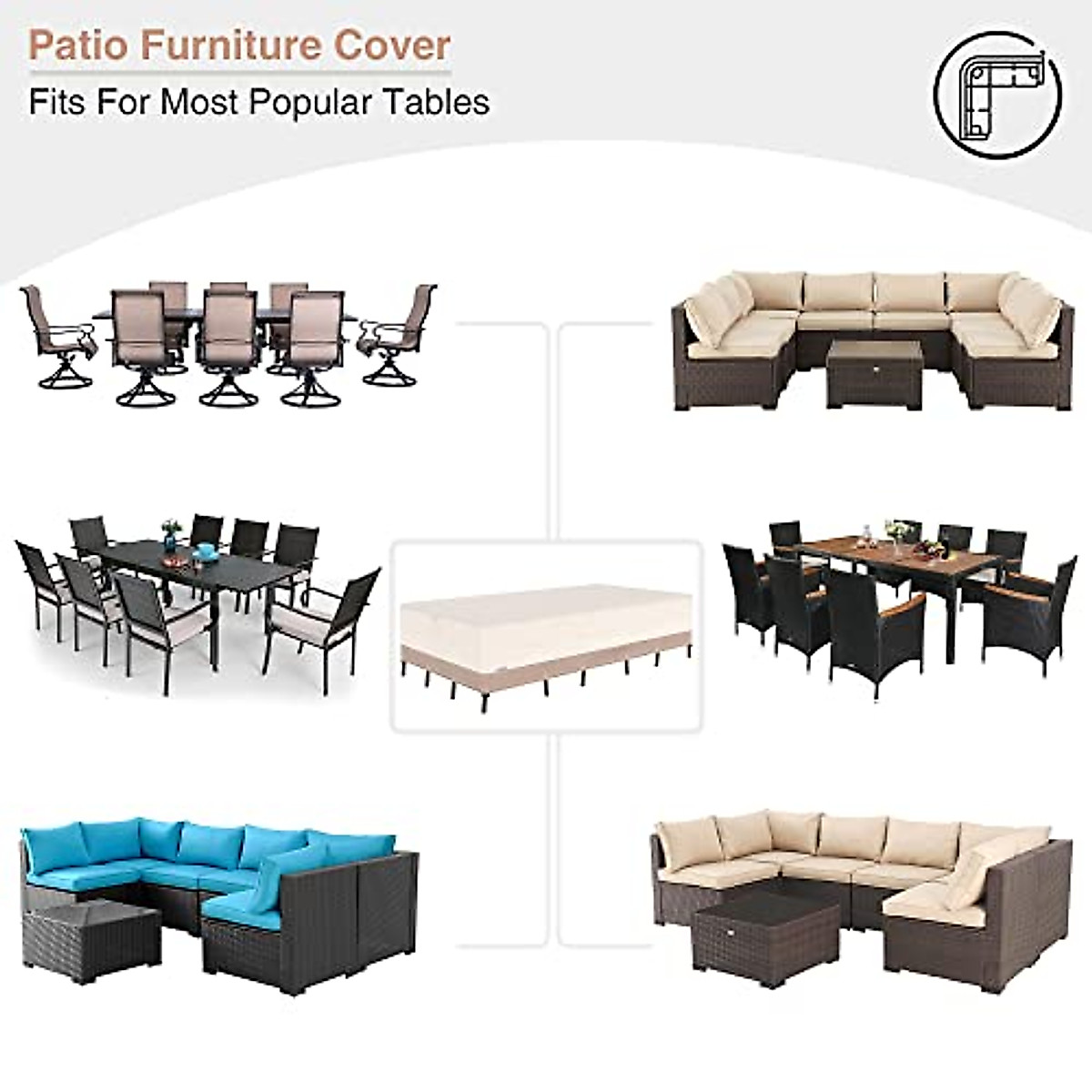NATURAL EXPRESSIONS Patio Furniture Covers 124" x 63" x 28",Outdoor Furniture Cover Waterproof Windproof Patio Covers for Outdoor Furniture,Outdoor Sectional Set Cover for Sofa,Tables and Chairs