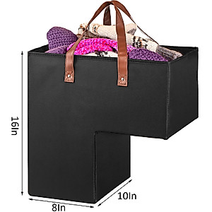 WUWEOT L-shaped Stair Basket, Foldable Stair Step Basket Organizer, 16" Large Capacity Staircase Storage Bin with Leather Handles and Internal Support for Carpeted Stairs and Wooden Stairs