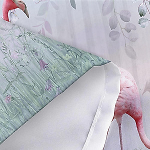 Hot Pink Flamingo Shower Curtain, Lavender Green Botanical Leaves Floral Fabric Shower Curtains Set for Women Bathroom Decorative, Plants Nature Restroom Decor Accessories with Hooks 72X72 Inch