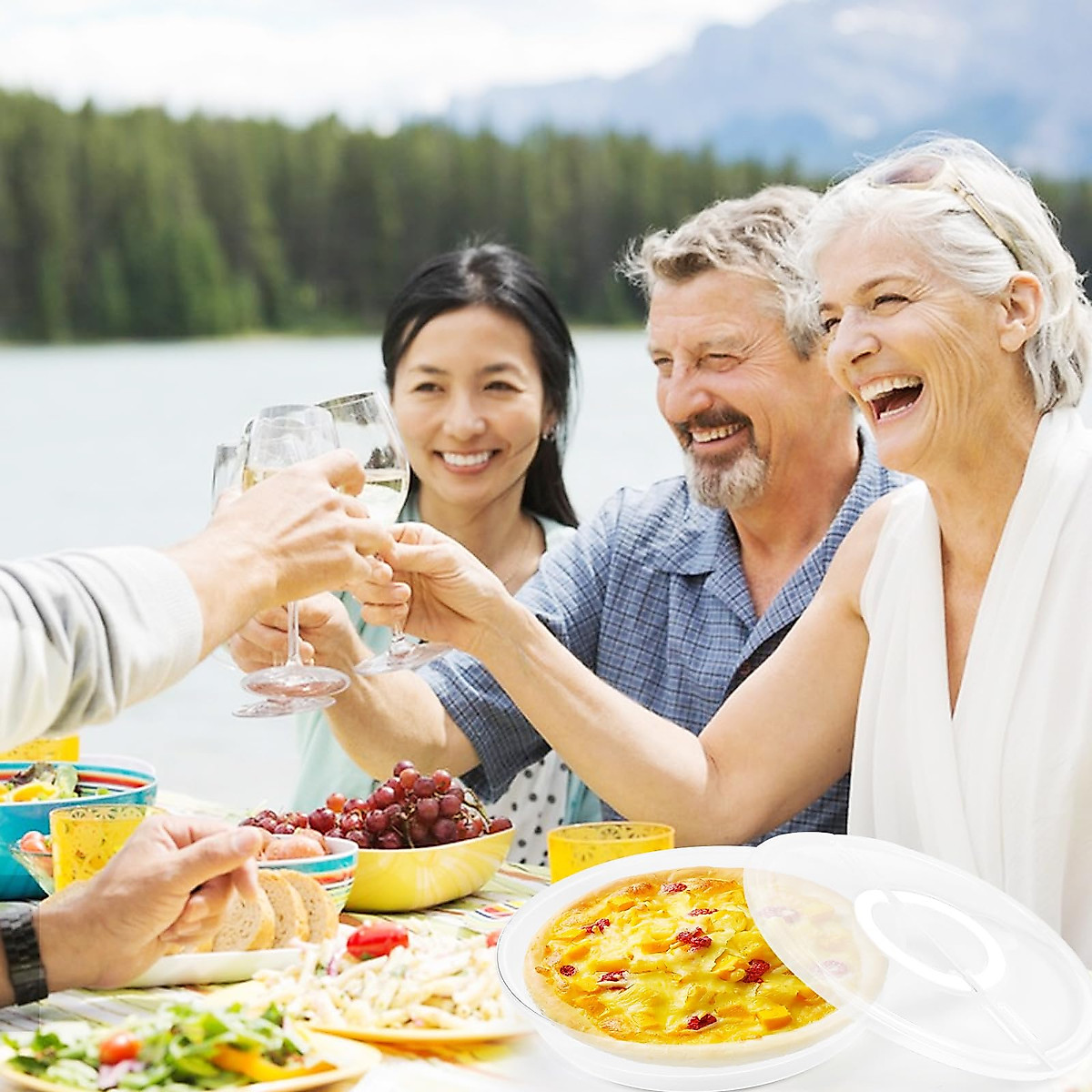 11.5 Inch Clear Pie Containers With Lids and Handle Round Pie Carrier Reusable 2 Compartments Pizza box Leftover Pizza Keeper for Food Cake Cheesecake Tortilla Pastry