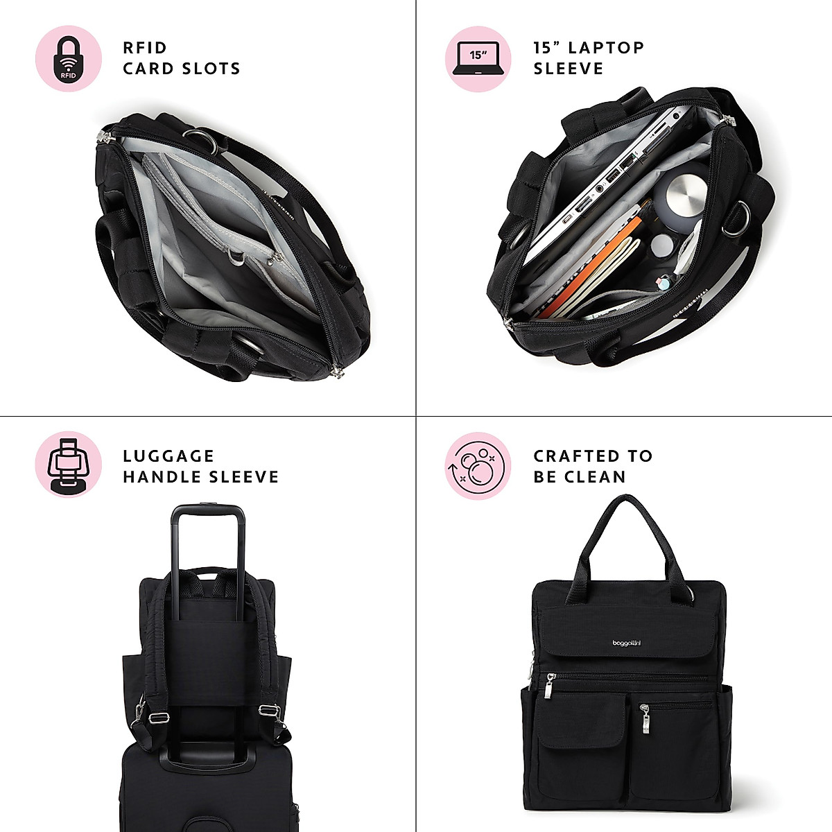 Baggallini womens Modern Everywhere Laptop Backpack, Black, One Size US