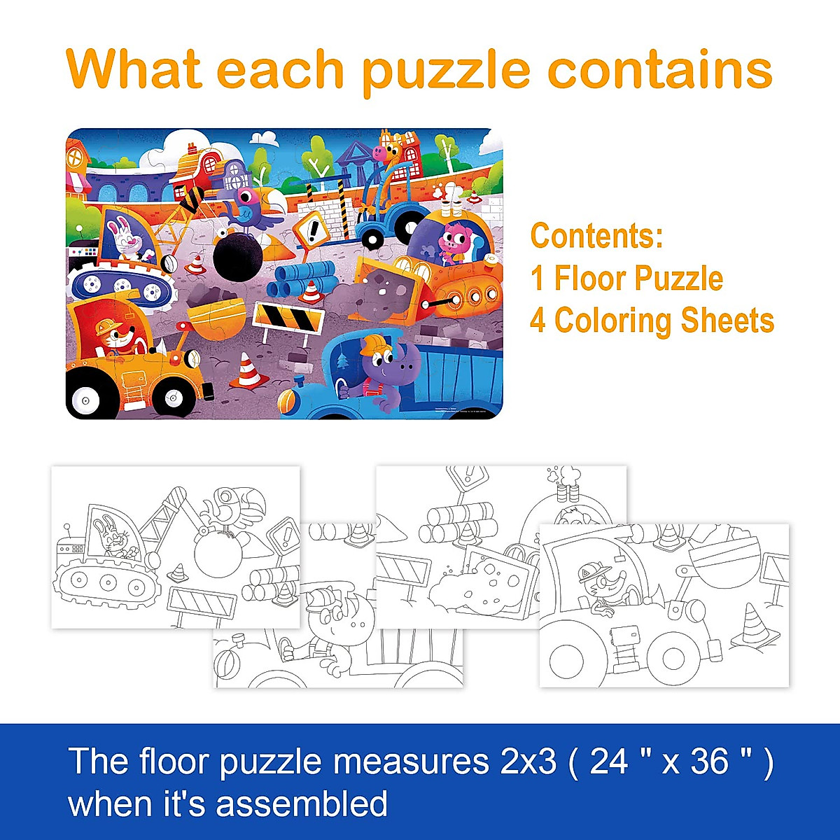 TAOZI&LIZHI Jumbo Jigsaw Puzzles 46 pcs, Construction Site, Large Floor Puzzle for Kids Ages 3-5, 4-8, Christmas Toddler Puzzles with Hand-held Gift Box, Preschool Learning & Education Toys