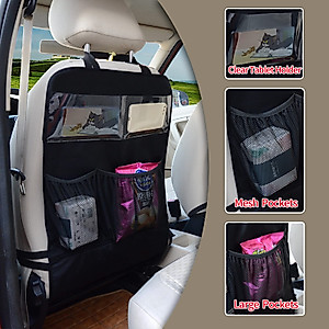 sunshine sky 2 Pack Car Kick Mats for Kids, Back Seat Protector Kick Mat,Wipeable Kick Matswith 2 Storage Pockets,Keep Seat Back Neat and Clean,Universal Fit Car Decor Accessories (Black)