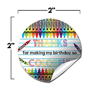 Crayon Thank You Birthday Party Sticker Labels, 40 2" Party Circle Stickers by AmandaCreation, Great for Party Favors, Envelope Seals & Goodie Bags