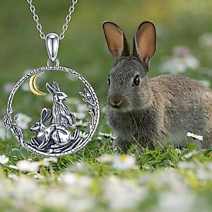 SVODEA Double Rabbit Necklace for Women 925 Sterling Silver Hares Moon Pendant Necklaces Vintage Bunny Animal Jewelry Gift for Women Mom Wife(Style-2)