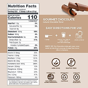 Designer Wellness, Designer Whey, Natural Whey Protein Powder with Probiotics, Fiber, and Key B-Vitamins for Energy, Gluten-Free, Gourmet Chocolate 4 lb