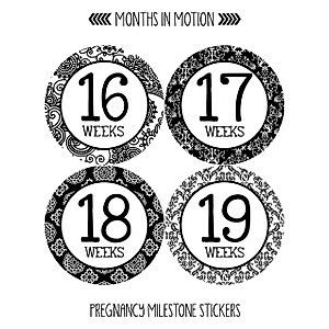 Months In Motion Pregnancy Weekly Belly Growth Stickers - Week to Week Pregnant Expecting Photo Prop - Maternity Keepsake - Baby Bump - Large Set of 36 Weekly Photo Sticker