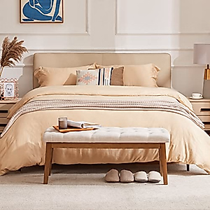 HUIMO Button-Tufted Bench for End of Bed, Entryway Bench with Upholstered Linen Fabric, Ottoman Bench for Living Room,Dining Bench for Kitchen(Beige)