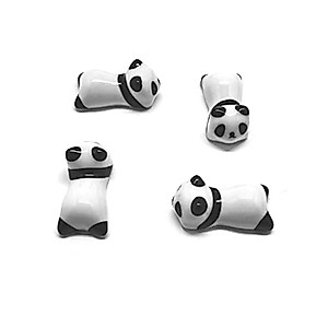 LANHUTHS Wooden Chopsticks Reusable 5 Pairs Gift Set with 5pcs porcelain rest Panda and Green Bamboo Design Hand-Made 8.8 Inch/22.5cm