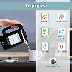 NELO Electric Kettle with Keep Warm Function, Sleek Glass Window Double Wall Design, LED Indicator Lights, Black Tea Kettle & Hot Water Boiler with Auto Shut-Off, 360° Base, BPA-Free, 1.7 Liters