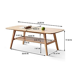 HomSof Center Table Low Table 100% Solid Wood Top Plate Desk Coffee Table,Natural Wood Writing Desk with Storage Shelf 31.5"x19.7"x17.3",Oak