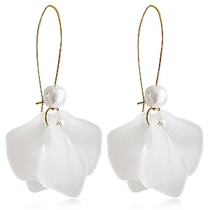 JIUIQL Boho Rose Petal Dangle Resin Earrings - Long Bohemian Drop Acrylic Tiered Flower Earrings - Statement Exaggerated Floral Tassel Earrings for Women (White)