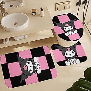 fmsnupz 4PCS Anime Shower Curtain Set, Cute Bathroom Decor with Non-Slip Rugs, Toilet Lid Cover and Bath Mat, Waterproof Fabric Shower Curtains with 12 Hooks, 70.8"x70.8"