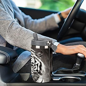WITHSBKK 30oz Car Cup Black And White Tiger Printed with Portable, Stainless Steel Travel Mug, Vacuum Insulated Tumbler And Straw, Leakproof for Car & Outdoor, UV Printed Design