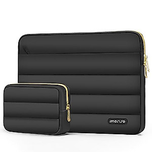 MOSISO Puffy Laptop Sleeve Compatible with MacBook Air/Pro, 13-13.3 inch Notebook, Compatible with MacBook Pro 14 inch 2023-2021 A2779 M2 A2442 M1, Polyester Horizontal Bag Cover with Small Case,Black