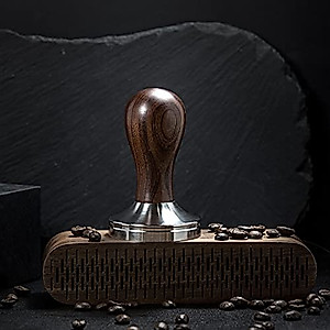 Coffee Tamper Espresso Press with Tamper Mat 304 Stainless Steel Flat Base Wooden Handle for Coffee Grounds Barista Espresso Machines Accessory (51MM)