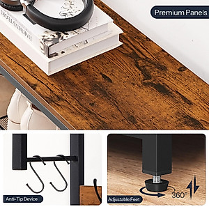 HOOBRO Hall Tree with Bench, 31.5" Coat Rack with Shoe Storage, 2 Fabric Drawers, Entryway Bench with Coat Rack, Coat and Shoe Rack for Entryway, 9 S-Shaped Hooks, Rustic Brown and Black BF08MT01