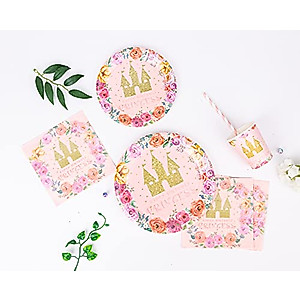 Princess Party Supplies-Princess Party Tableware Set Include Princess Castle Plates, Napkins, Cups Straws for Girls Princess Baby Shower Decorations Serves 10
