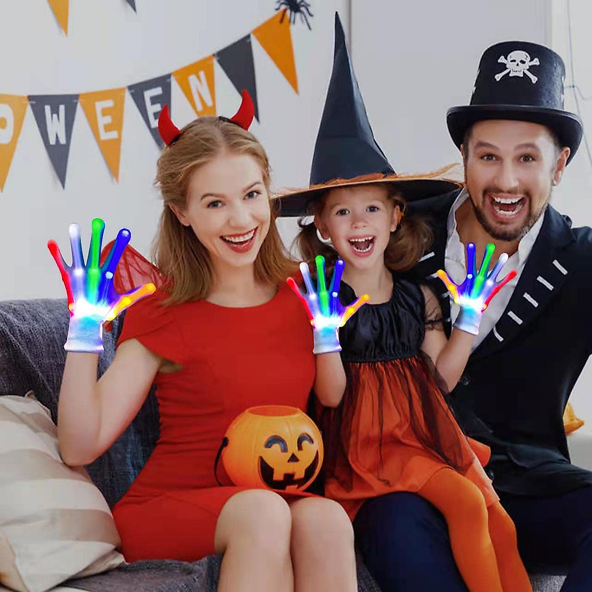 DALEDWN Led Gloves 5 Colors 6 Modes Light up Gloves Rave Gloves Finger Light Flashing Gloves Cool Fun Toys (S) White