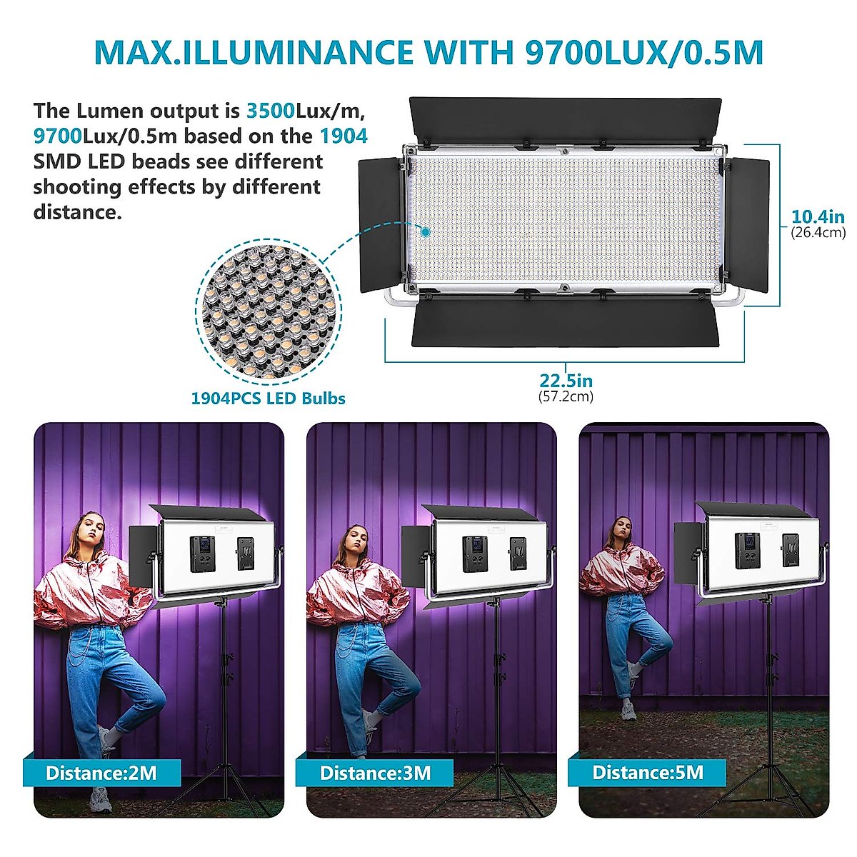 Neewer Professional 1904 LED Video Light with APP Intelligent Control System, Dimmable Bi-Color 3200K-5600K Photography Lighting Kit for YouTube Studio Video Lighting with LCD Screen, Metal Shell