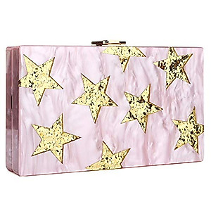 Womens Glitter Sequins Evening Bag Box Acrylic Star Designer Party Prom Wedding Clutch Purse Handbag (Black) One Size