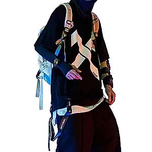 XYXIONGMAO Cyberpunk Shirt Techwear Shirts Streetwear Men Tactical Japanese Hip Hop Anime Mens Graphic Gothic (Black,XL)