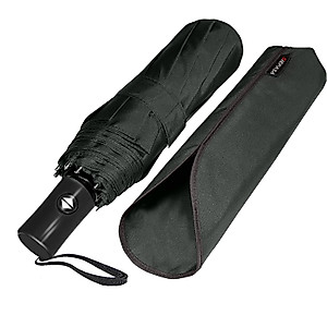 SIEPASA Windproof Travel Compact Umbrella, 8-Ribs Anti-UV Waterproof Folding Umbrella with Telfon Coating-One Button for Auto Open and Close. (Black)